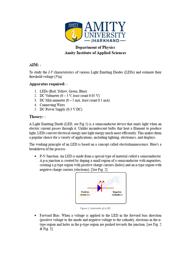 Lab Manual - LED Characteristics | PDF | P–N Junction | Light Emitting ...