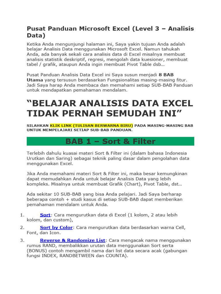 Pusat Panduan Microsoft Excel (Level 3 - Analisis Data) | PDF | Komputer