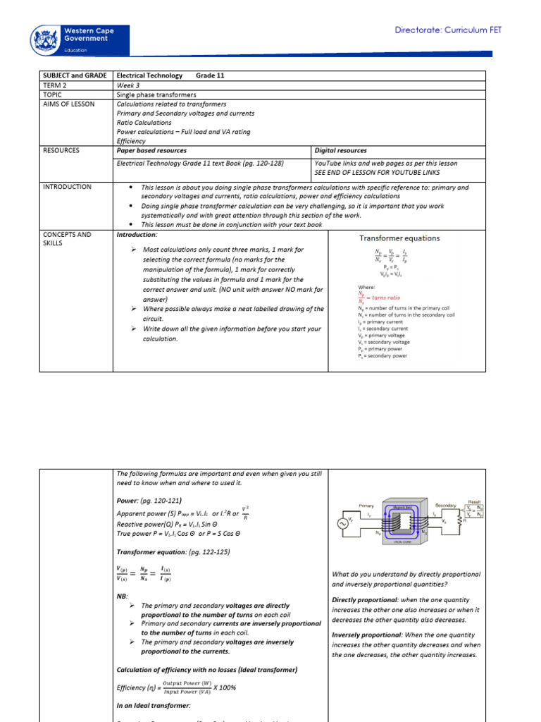 Grade 11 Single Phase Transformers LESSON 3 | PDF | Transformer | Ac Power