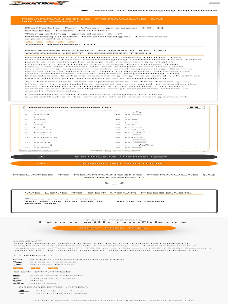 Rearranging Formulae (A) Cazoom Maths Worksheets | PDF Rearranging Formulae (A) Cazoom Maths Worksheets | PDF