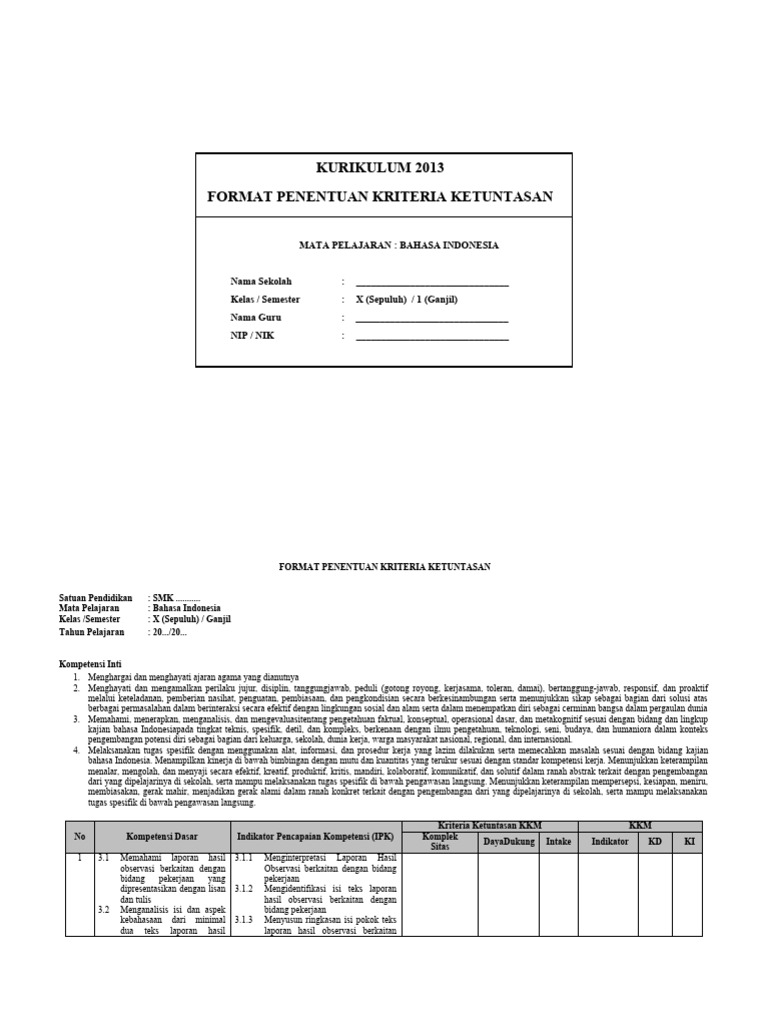 Format Penentuan KKM | PDF