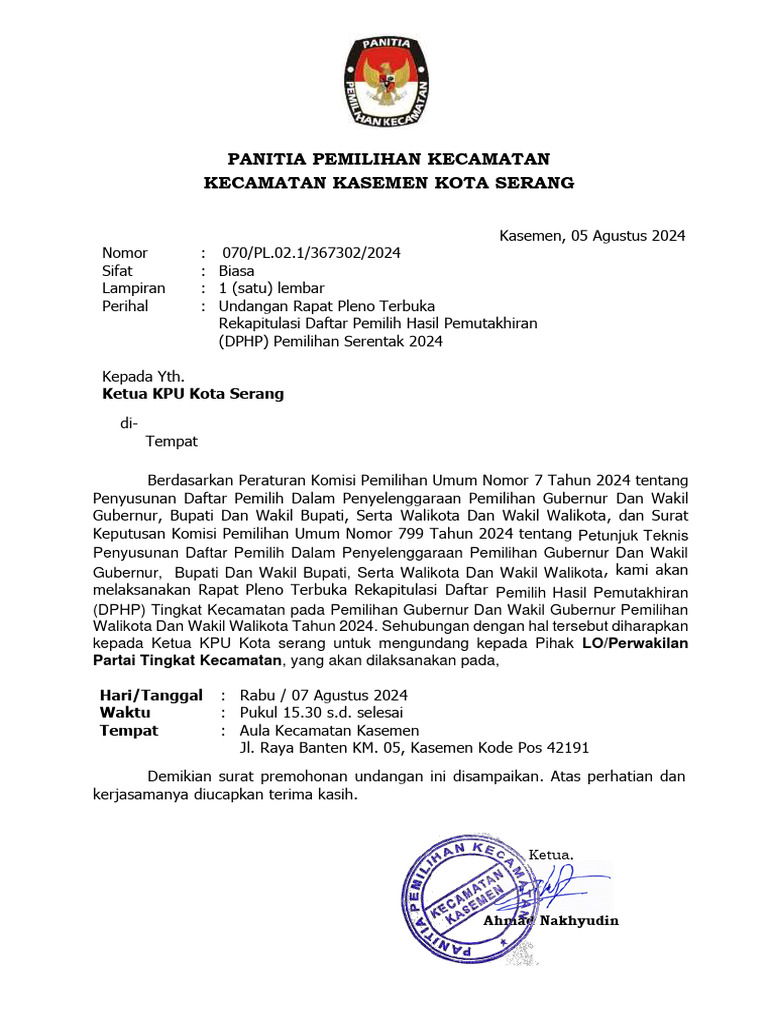 070 Undangan DPHP Permohonan KPU | PDF