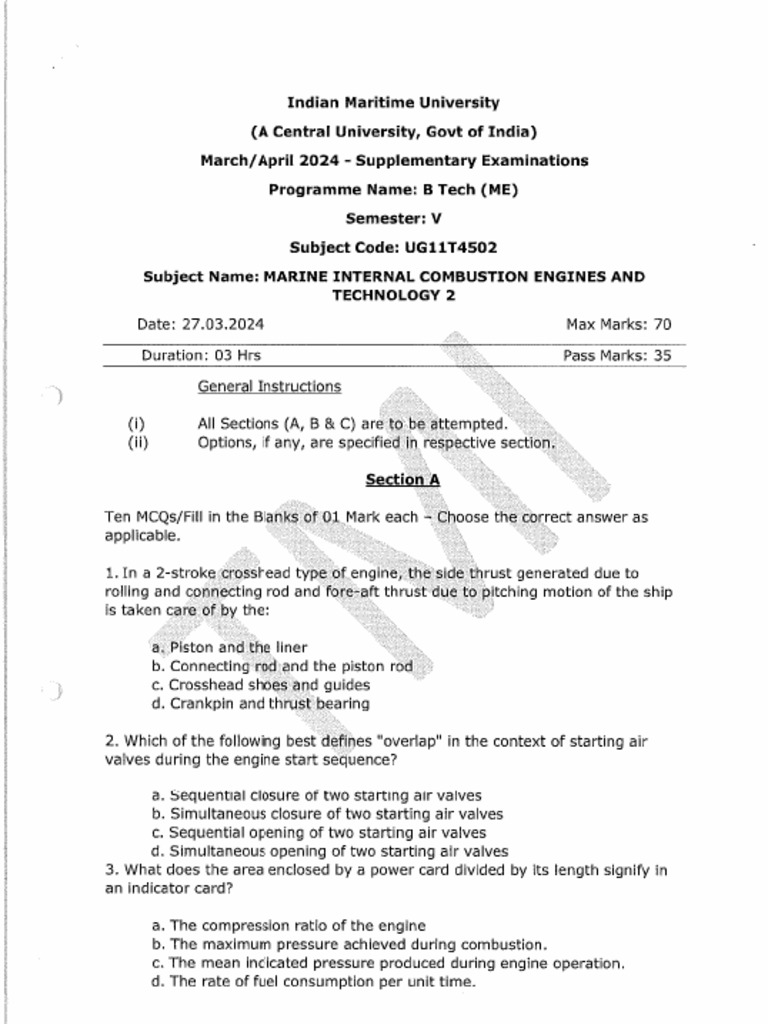 UG11T4502 Marine Internal Combustion Engines and Technology 2 March 2024 | PDF