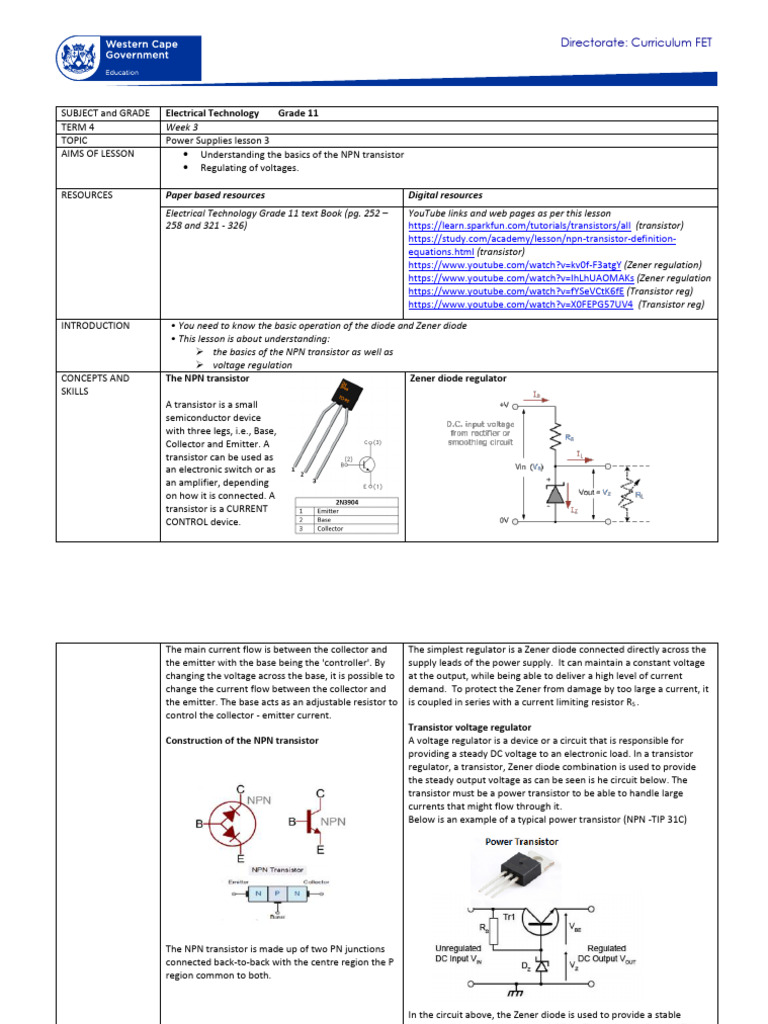 Electrical Technology Grade 11 Term 4 Week 3 - 2020 | PDF | Bipolar ...