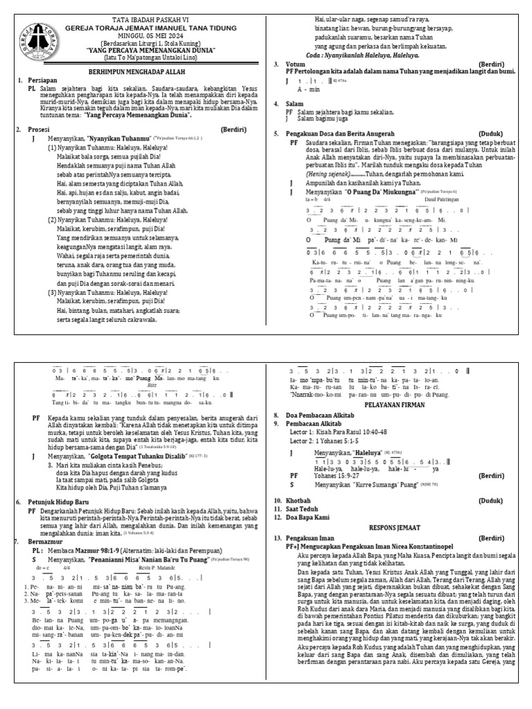 Liturgi 1 Ibadah MInggu 05 Mei 2024 | PDF