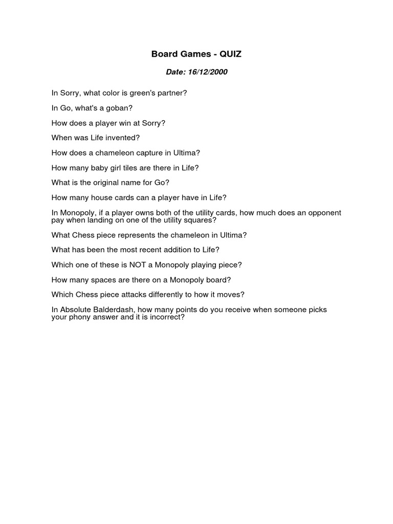 Board Games QUIZ 36 | PDF