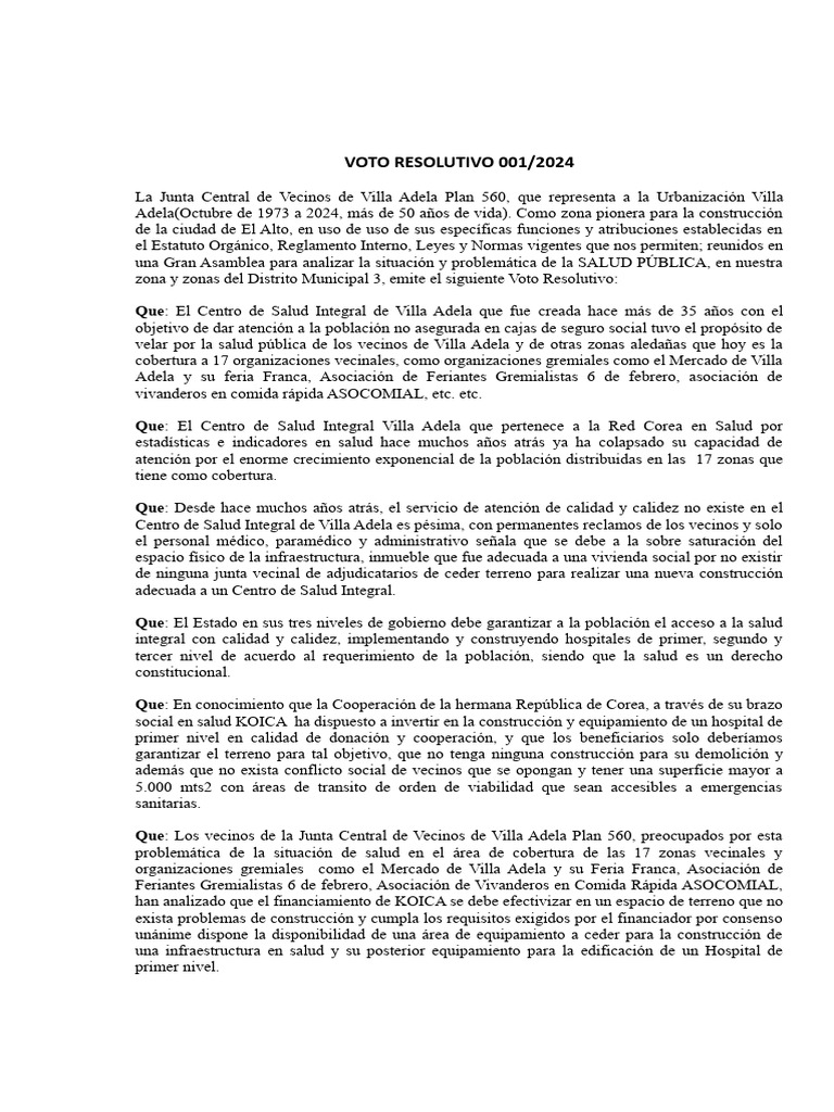 Voto Resolutivo: Hospital en Villa Adela | PDF | Hospital