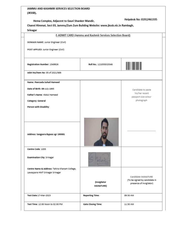 Admit Card - Candidate Login Suhail | PDF