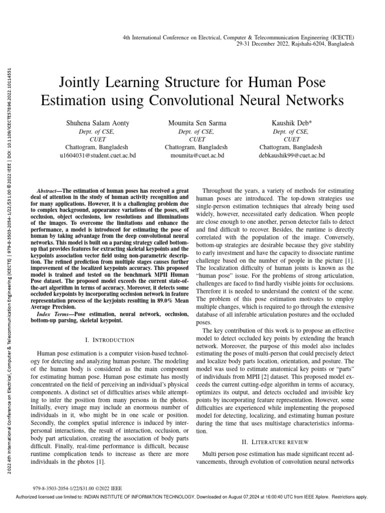 Jointly Learning Structure For Human Pose Estimation Using Convolutional Neural Networks | PDF ...