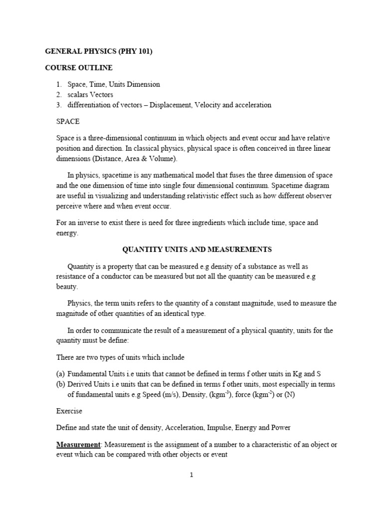 GENERAL PHYSICS (PHY 101)[1] | PDF | Significant Figures | Space