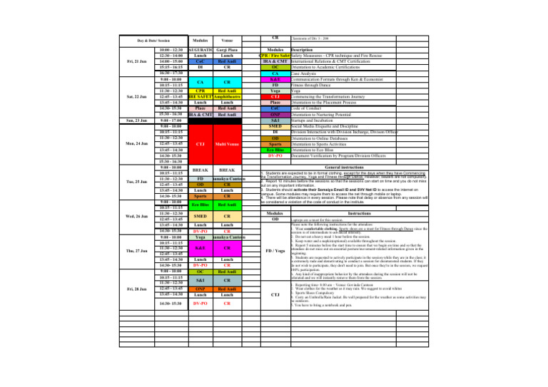 MBA Div - 3 - Induction Timetable | PDF