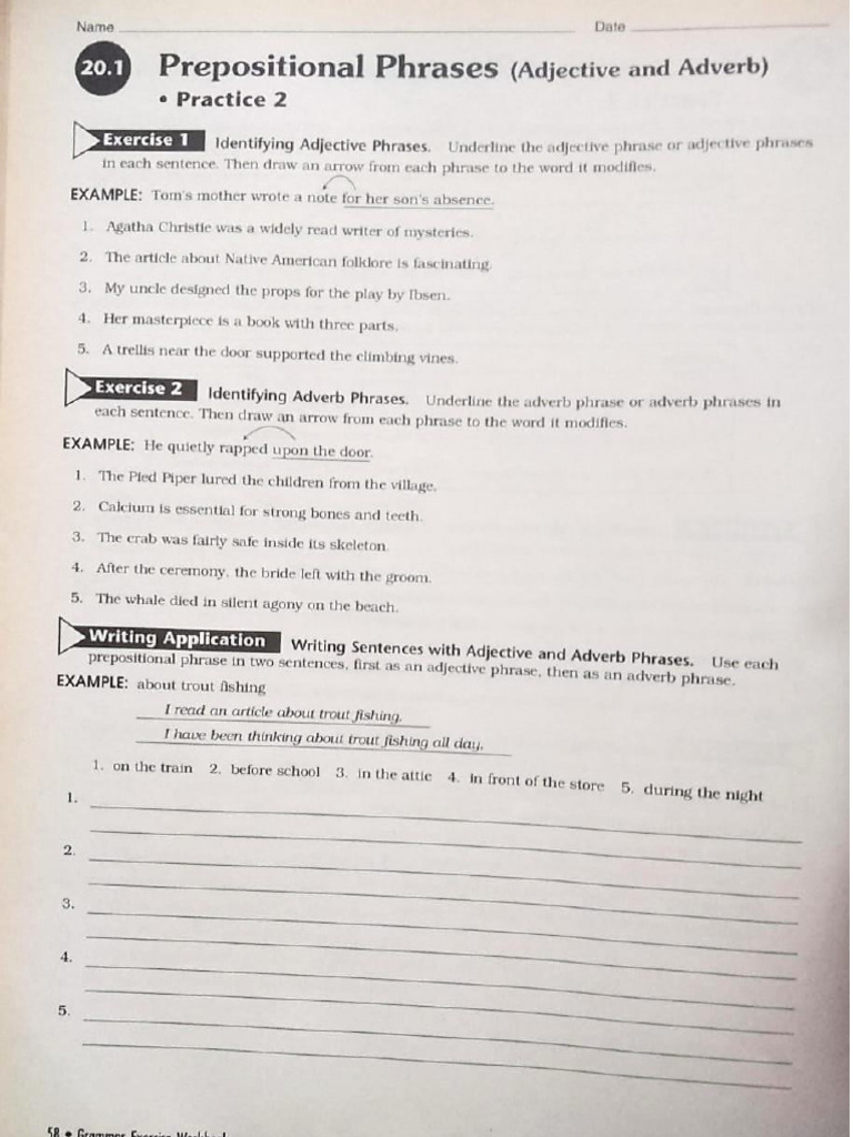 Prepositional Phrases Worksheet.11TH | PDF