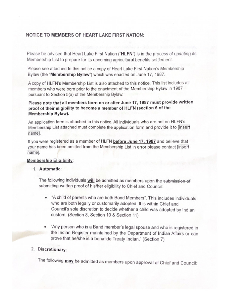 Notice To Members of Heart Lake First Nation | PDF