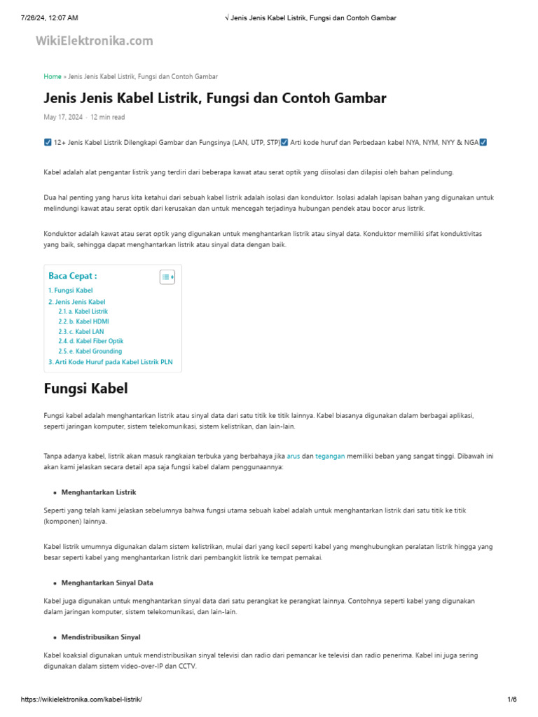 Jenis Jenis Kabel Listrik, Fungsi Dan Contoh Gambar | PDF