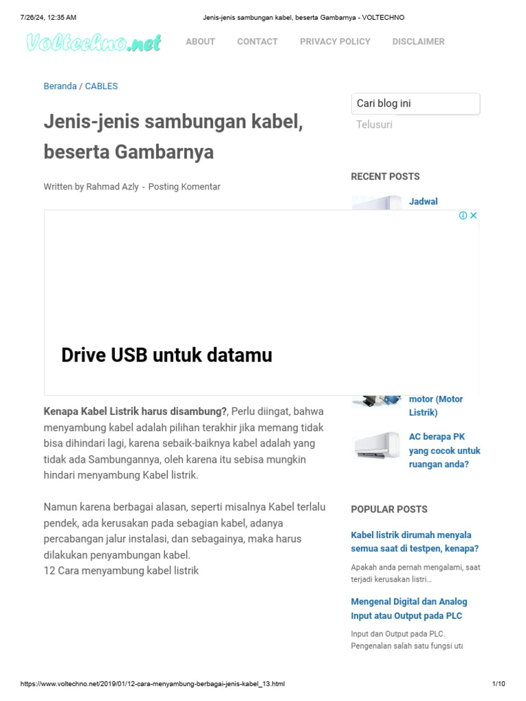 Jenis-Jenis Sambungan Kabel, Beserta Gambarnya - VOLTECHNO | PDF