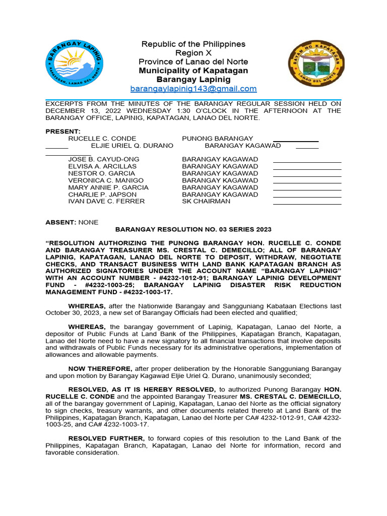 Resolution Signatory No.3 S. 2023 | PDF | Banking | Money