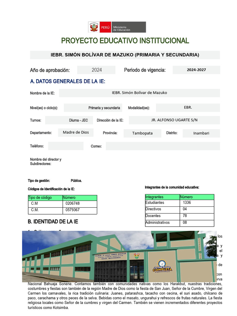 PEI SB 2024-2027 Ejemplo Simón Bolívar | PDF | Aprendizaje | Evaluación