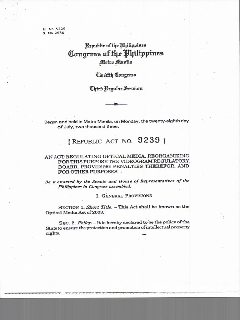 Ra-9239 - Optical Media Act of 2003 | PDF