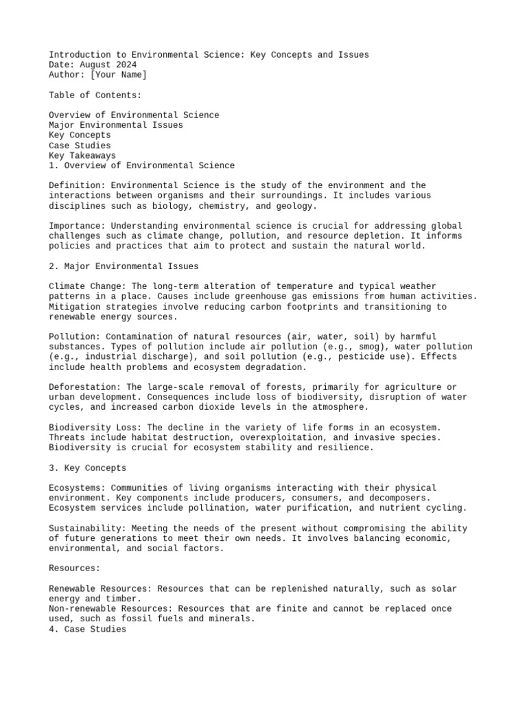 Introduction To Environmental Science Key Concepts and Issues | PDF ...