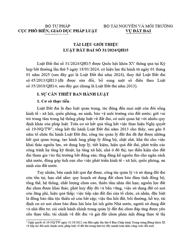 Tai lieu gioi thieu Luat Dat dai 2024 | PDF