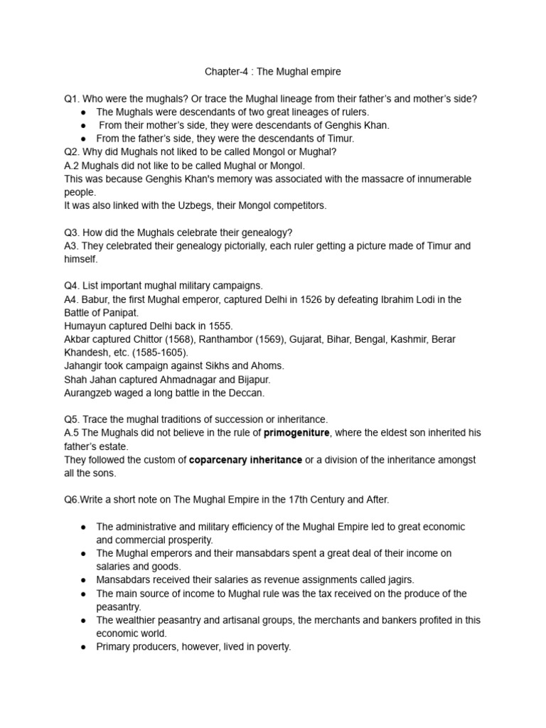 The Mughal Empire. - Worksheet 1 | PDF | Mughal Empire