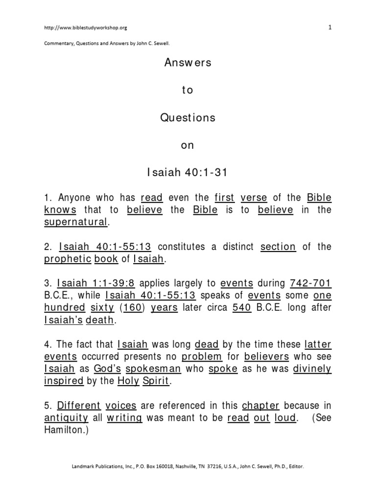 Answers To Questions On Isaiah 40 | PDF | Book Of Isaiah | Isaiah
