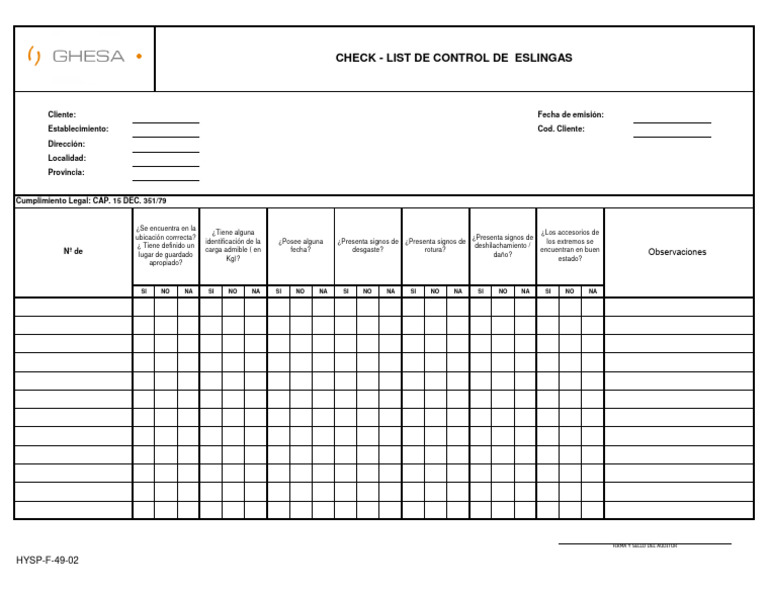 Check List de Eslingas | PDF