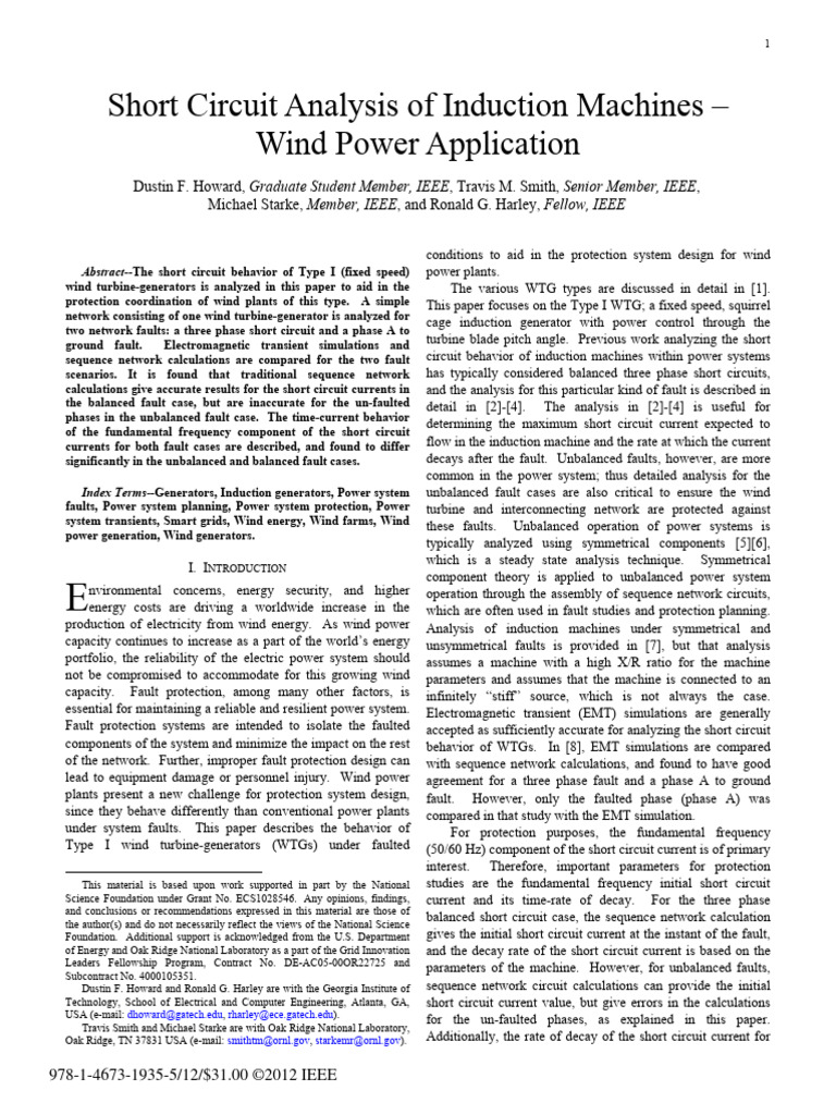 Short Circuit Analysis of Induction Machines | PDF | Electrical Network | Wind Power