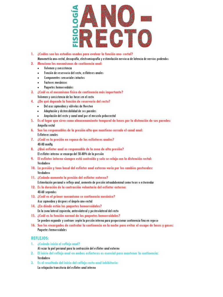 FISIOLOGÍA DEL ANO RECTO | PDF | Recto | Pelvis