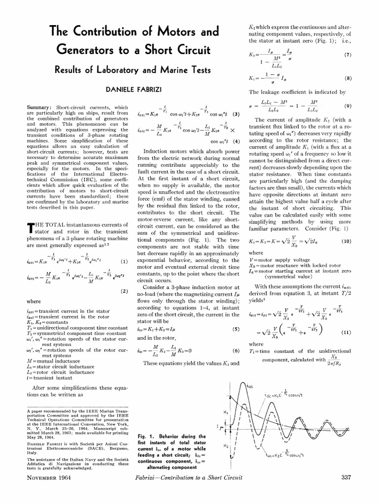 T e Contribution or Motors and Generators To A Short Circuit | PDF ...