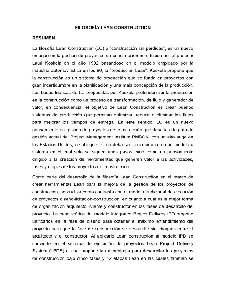 Filosofía Lean Construction | PDF | Lean Manufacturing | Planificación