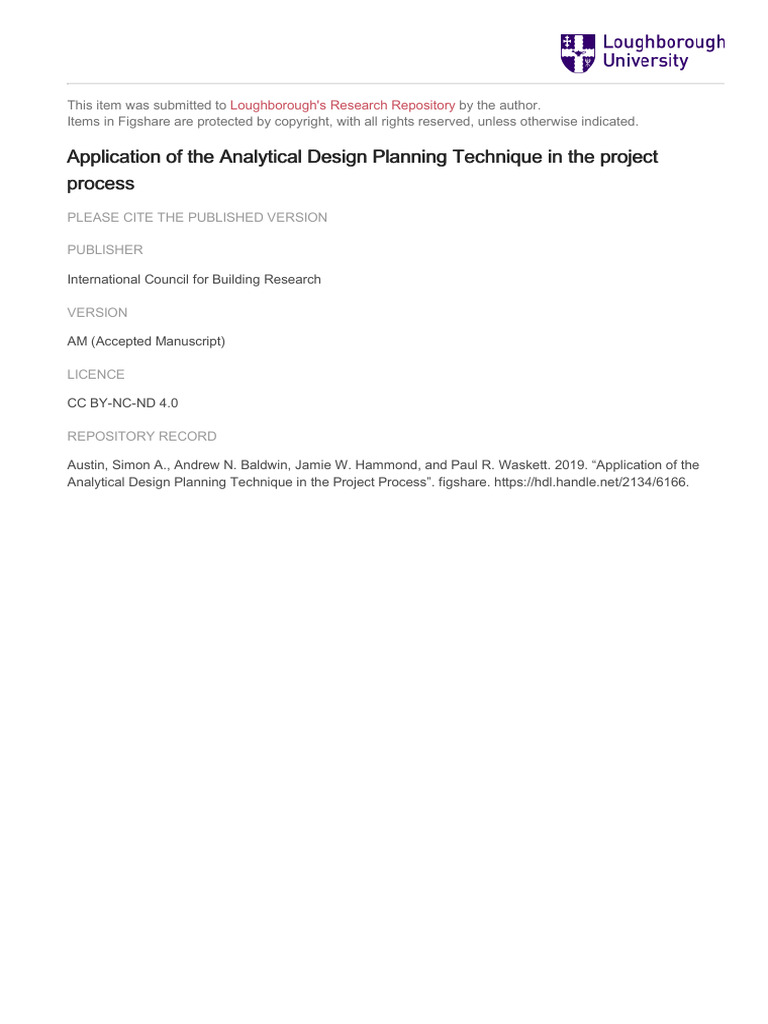 Application of The Analytical Design Planning Technique in The Project Process | PDF | Supply ...