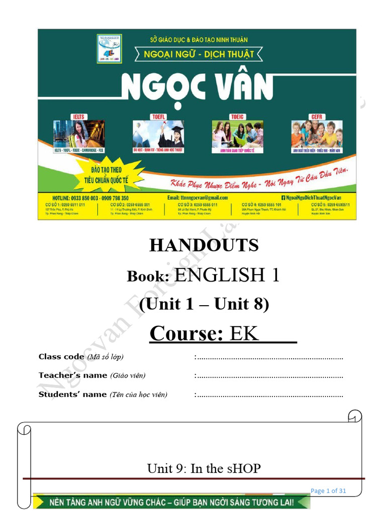 Handout - English 1 - Unit 1-8 | PDF