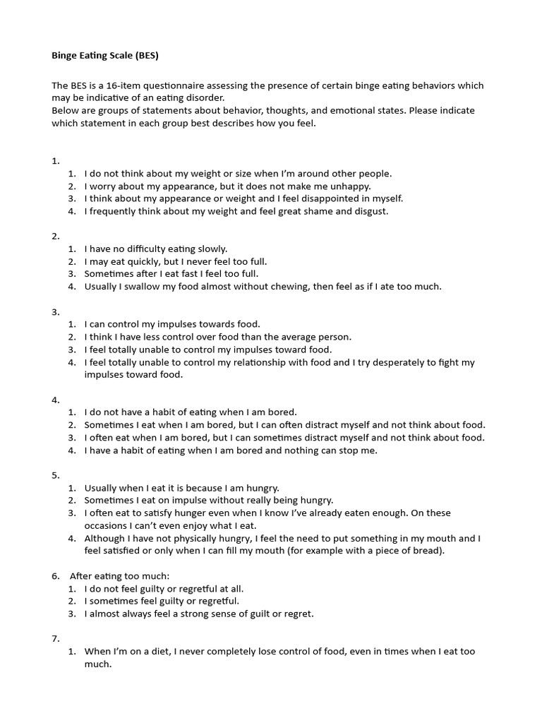 Binge_Eating_Scale_BES | PDF | Impulsivity | Dieting