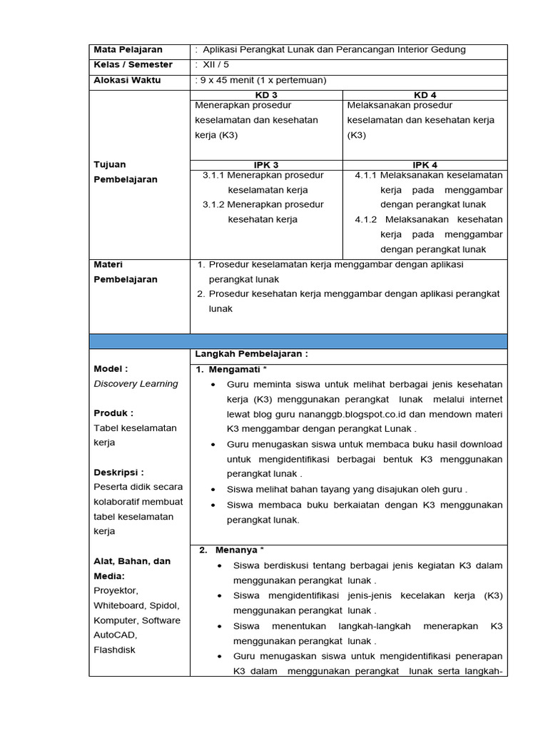 RPP 3.1. Menerapkan Prosedur Keselamatan Dan Kesehatan Kerja (K3) | PDF