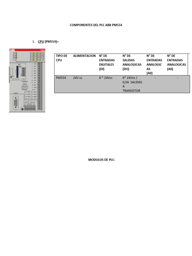 Componentes Del PLC Abb PM554 | PDF | Ciencia de los Materiales ...