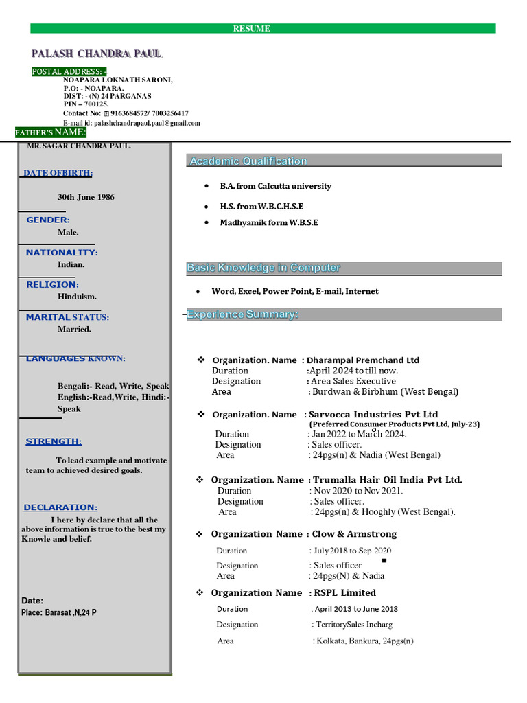Palash Chandra Paul .... Resume.. | PDF | South Asia