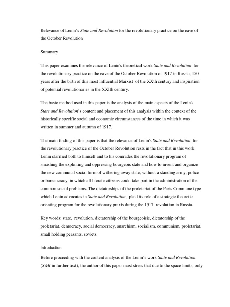 Relevance of Lenin's State and Revolution For The Revolutionary ...