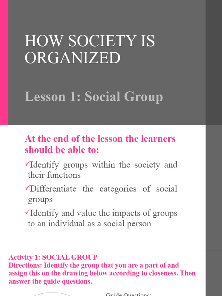 How Society Is Organized Lesson 1 Social Groups | PDF | Social Group ...