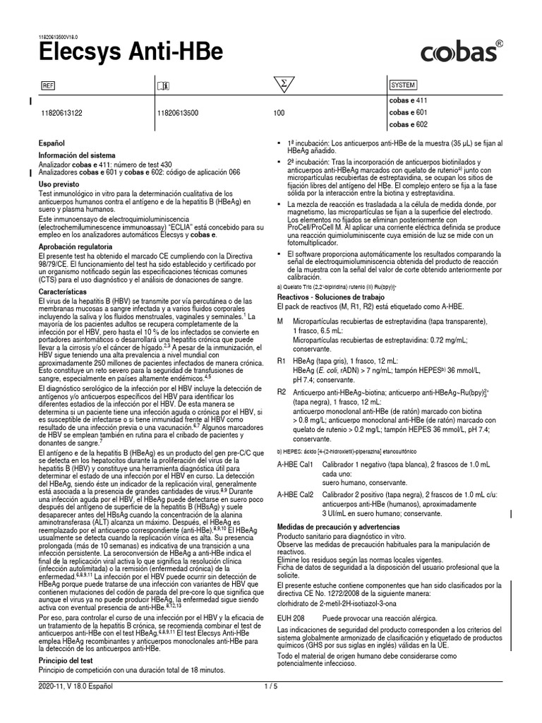 Elecsys Anti-HBe.11820613500.V18.es | PDF | Hepatitis B | Hepatitis