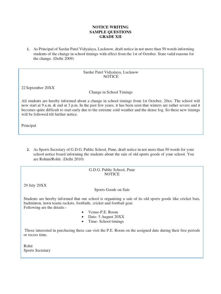 Notice Writing Xii | PDF