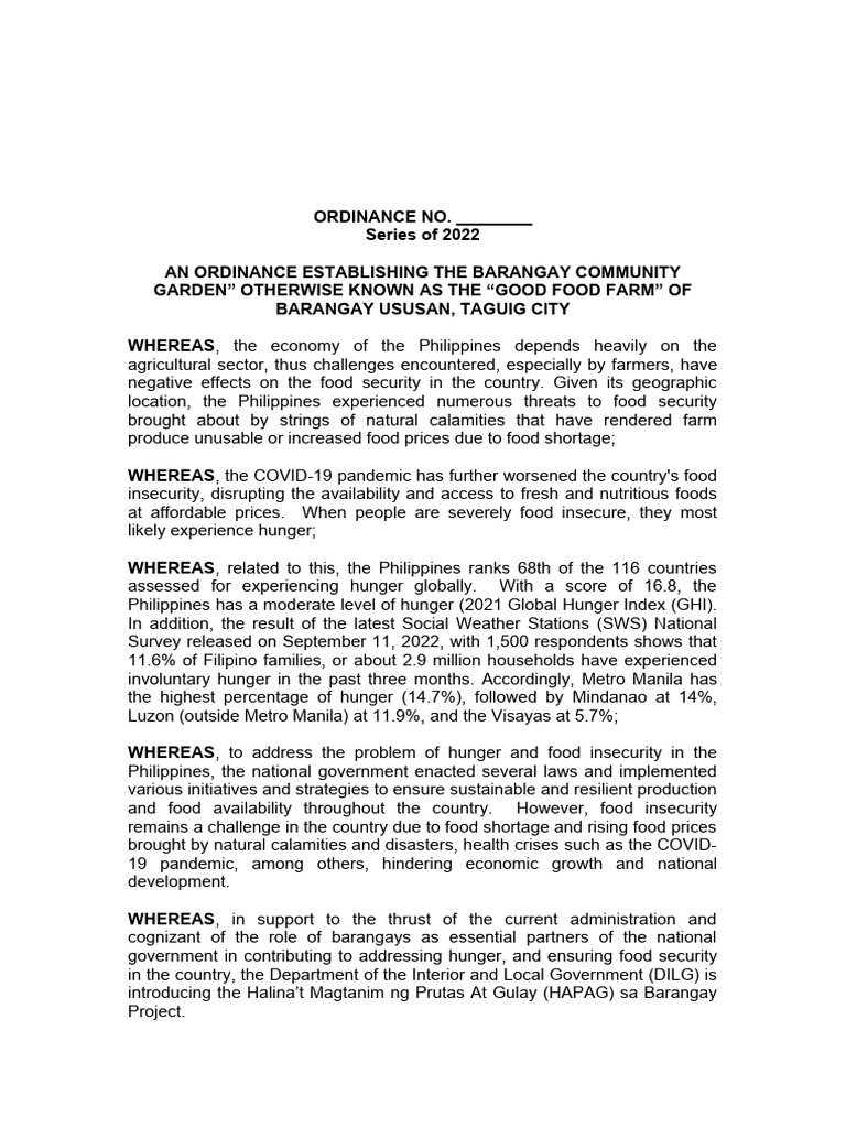 Barangay Community Garden Ordinance | PDF | Food Security | Hunger