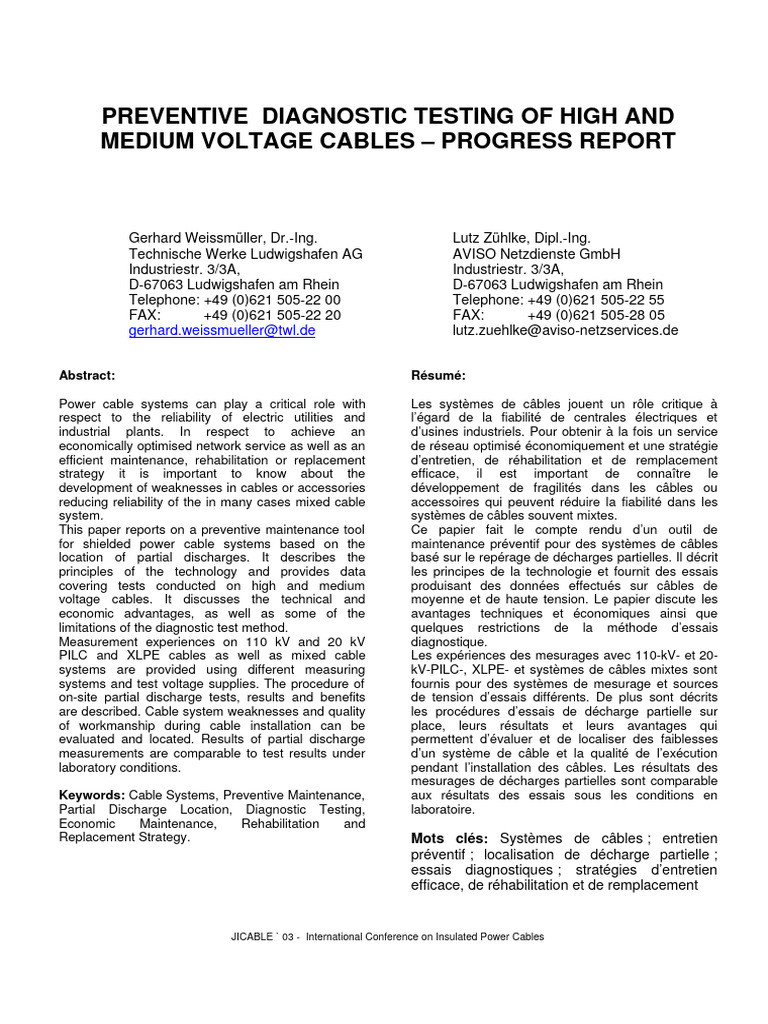 Preventive Diagnostic Testing of HV and MV Cables | PDF | Insulator ...