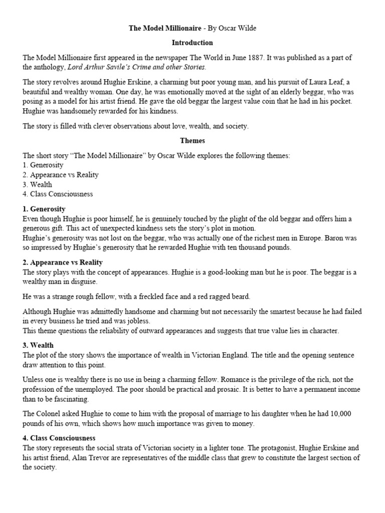 The Model Millionaire | PDF | Irony | Narration