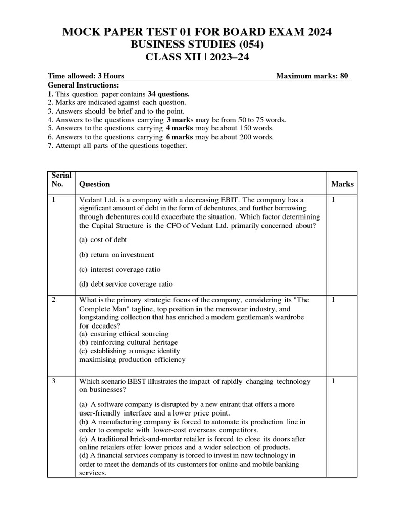 Class Xii Business Studies Mock Test Paper 01 | PDF | Marketing | Taxes Class Xii Business Studies Mock Test Paper 01 | PDF | Marketing | Taxes