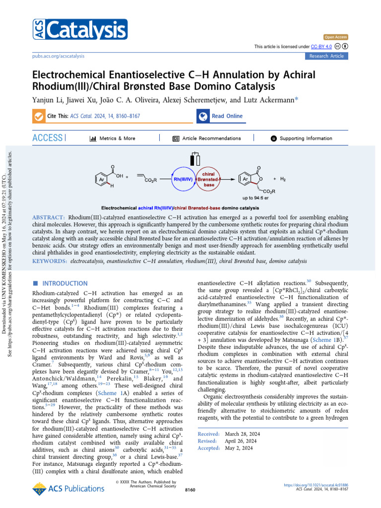 Li Et Al 2024 Electrochemical Enantioselective C H Annulation by ... Li Et Al 2024 Electrochemical Enantioselective C H Annulation by ...