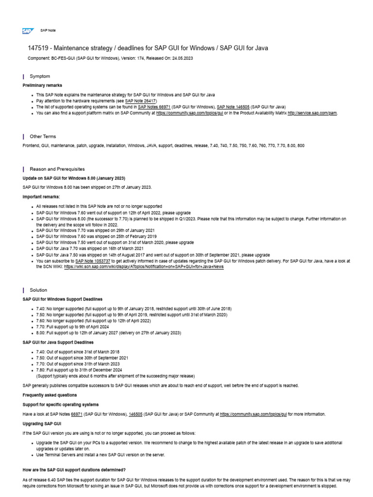 Maintenance Strategy / Deadlines For SAP GUI For Windows / SAP GUI For ...