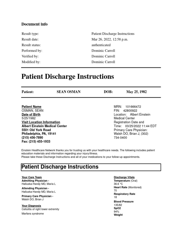 Patient Discharge Instructions 03-26-2022 | PDF | Stroke | Edema