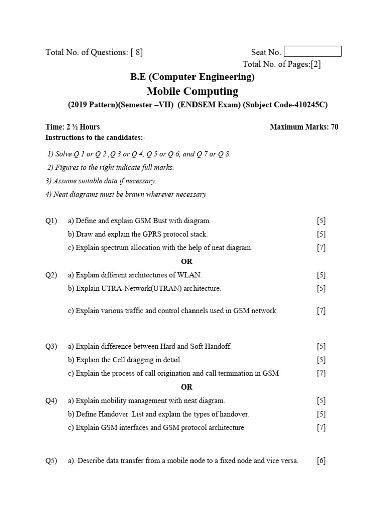 Mobile Computing Endsem 2.11.23 | PDF | Gsm | Information And Communications Technology