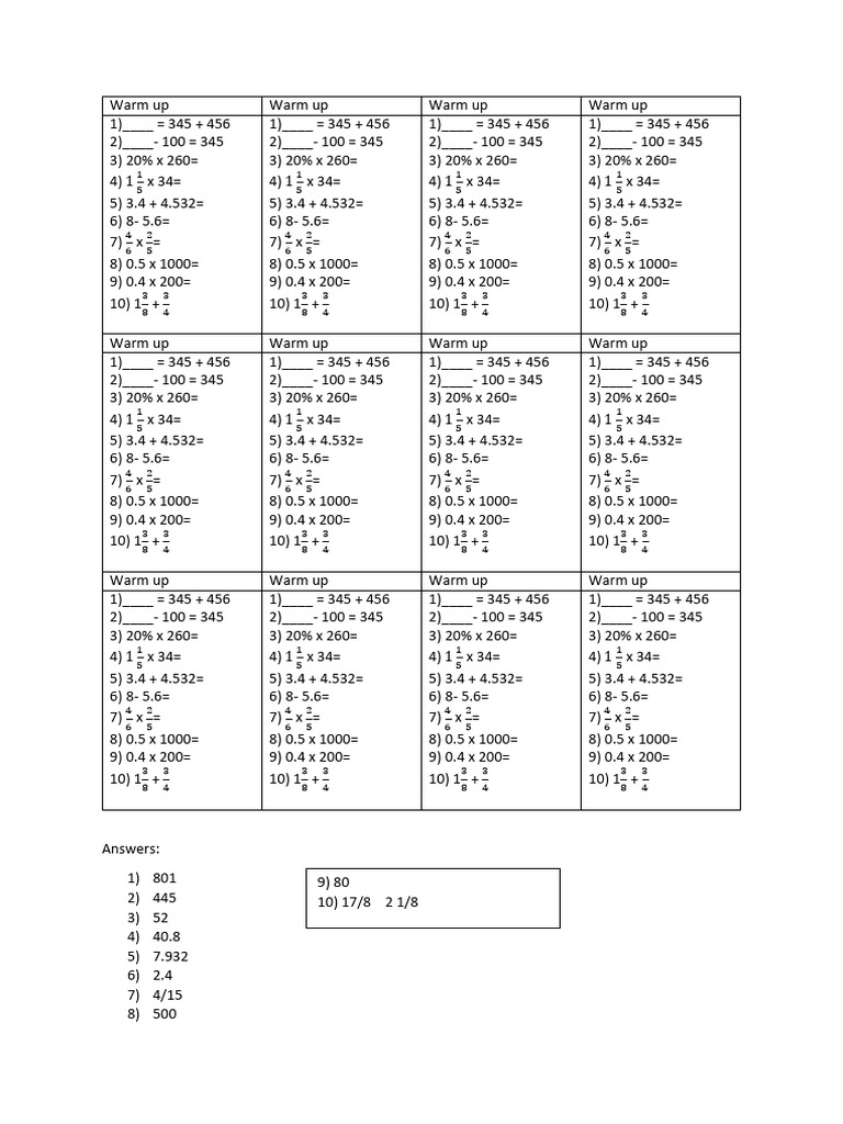 Arithmetic Warm Ups | PDF | Teaching Methods & Materials | Computers